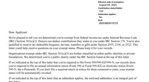 501(c)(3) IRS Determination Letter – Destiel